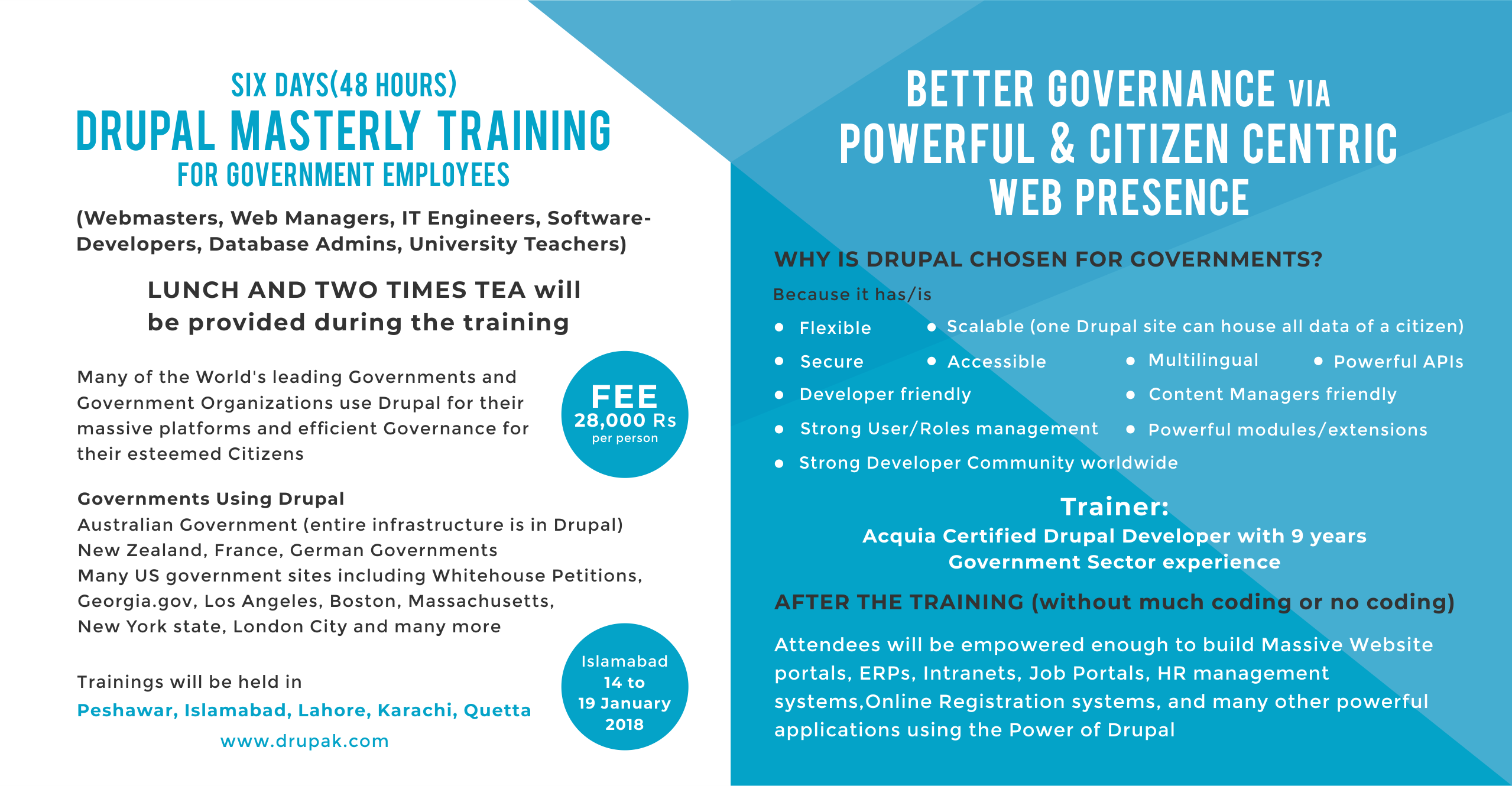 Six days DRUPAL TRAINING FOR GOVERNMENT EMPLOYEES (Islamabad, Pakistan) | Drupal Groups